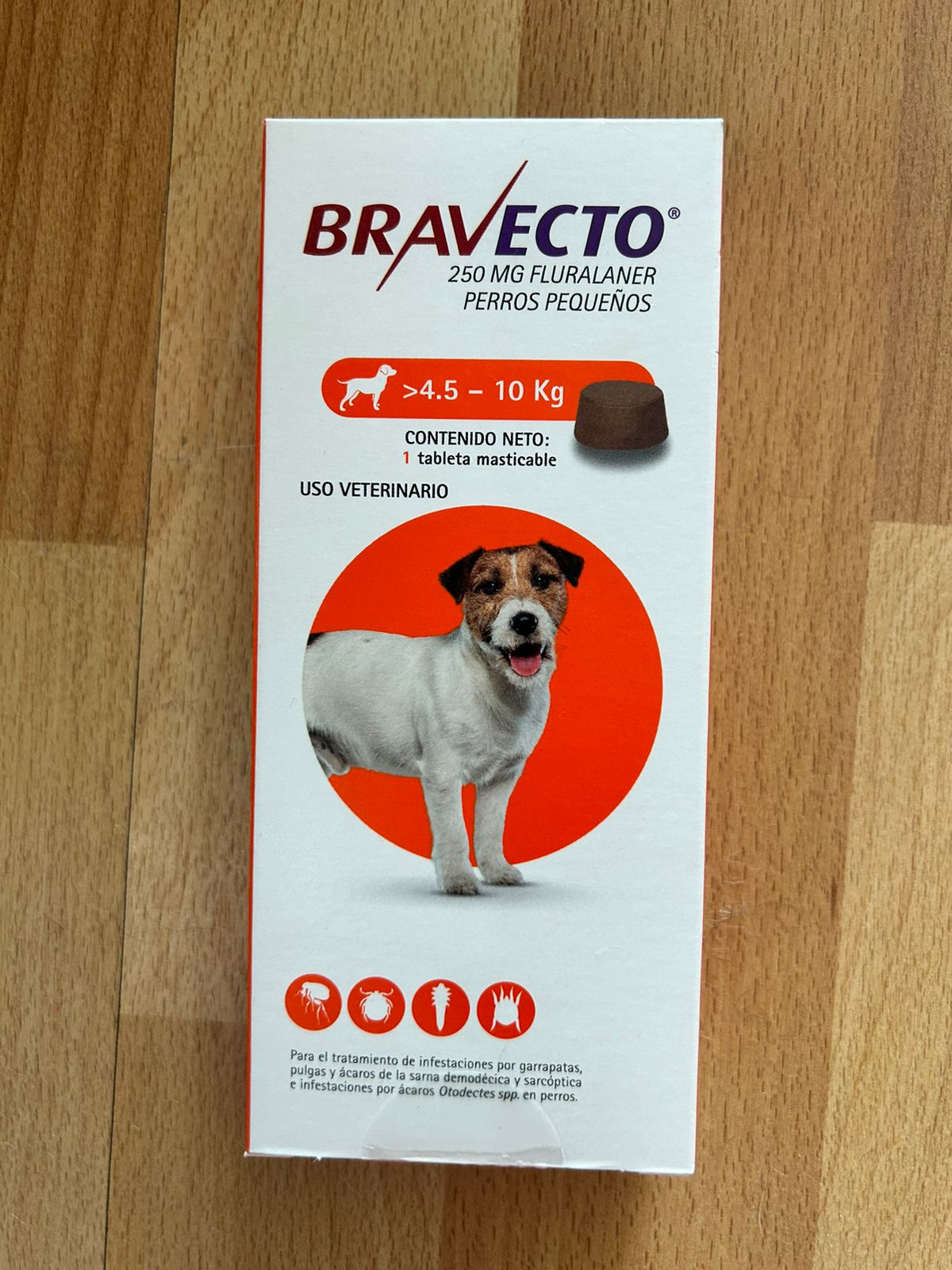 BRAVECTO SMALL 4.5 -10 KG. NARANJA (250 mg.)